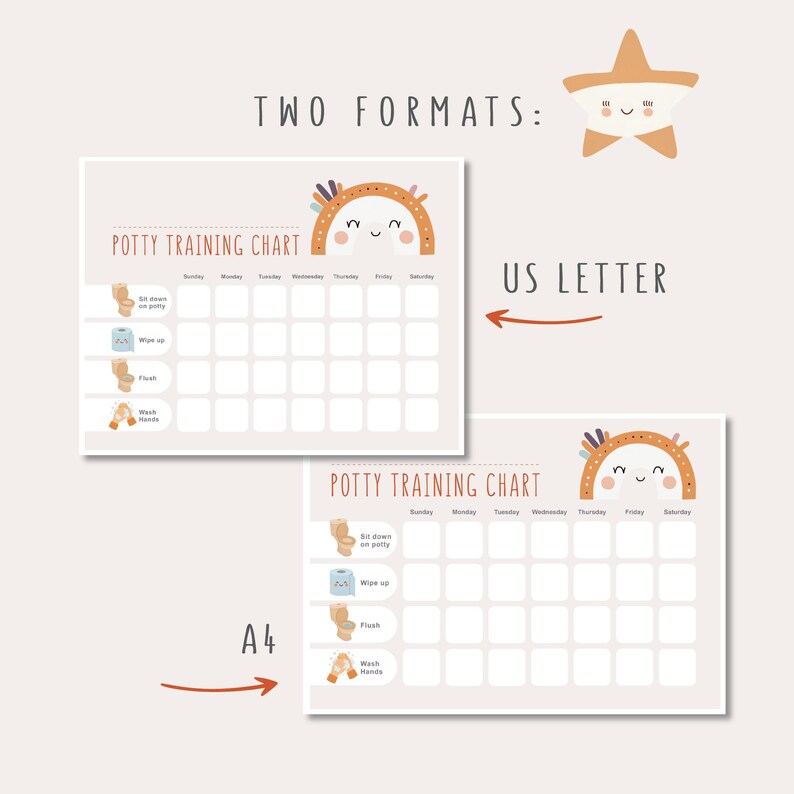 Printable Potty Training Chart With Sticker Stars. Kids Bathroom ...