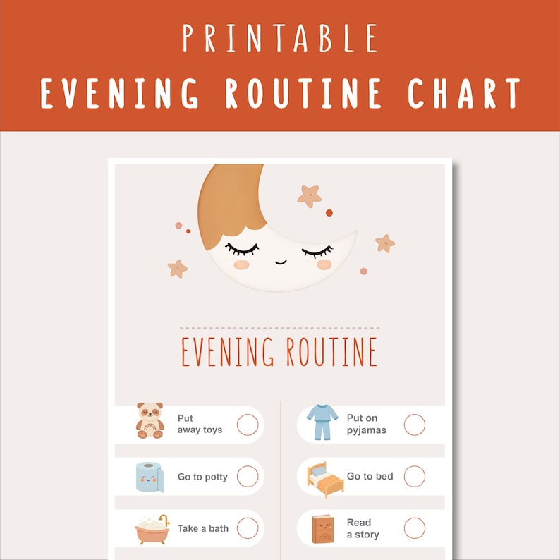 Kids Evening Routine Chart. Printable Toddler Checklist, Schedule ...