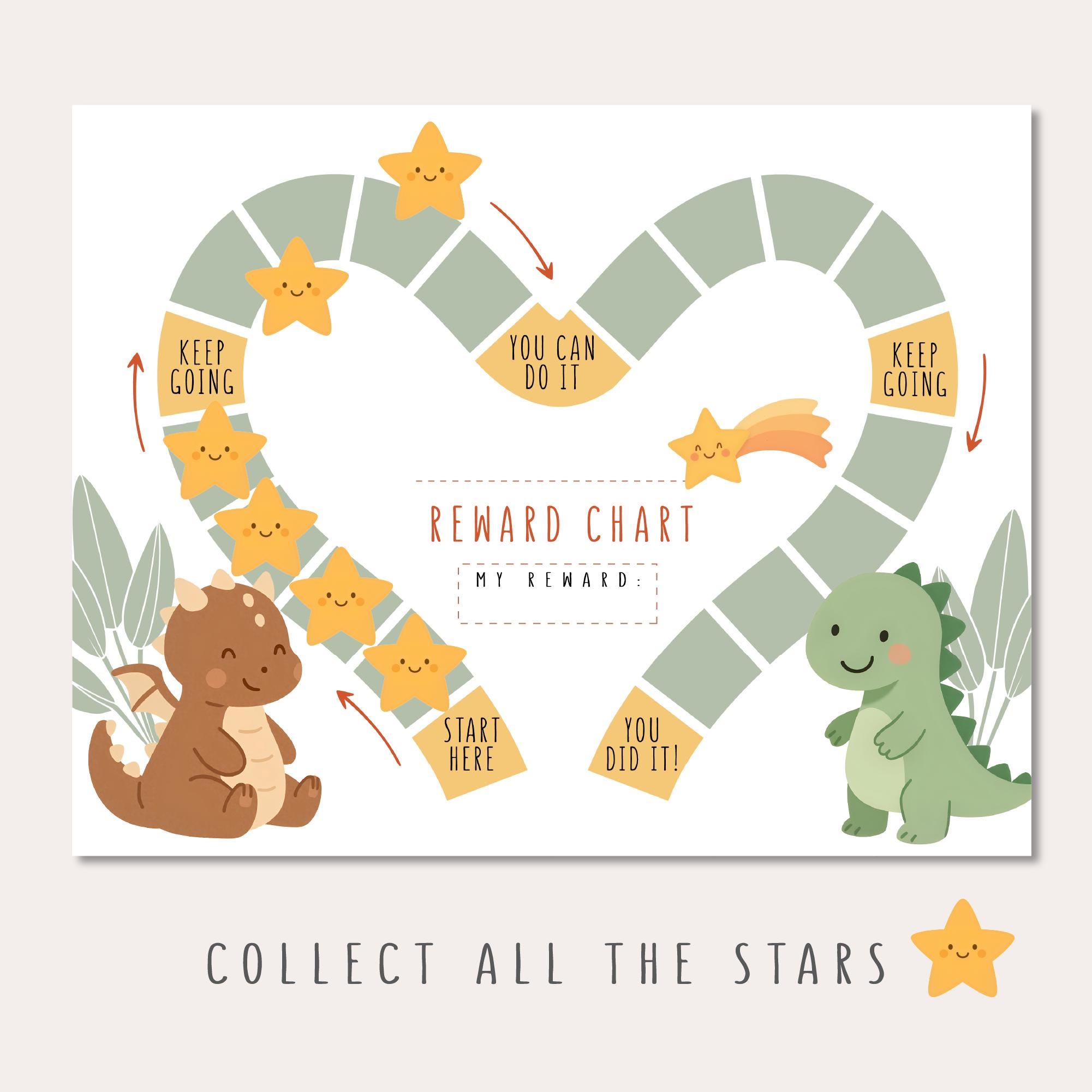 Printable Reward Chart With Stars Stickers, Dinosaur Theme. Behavior ...