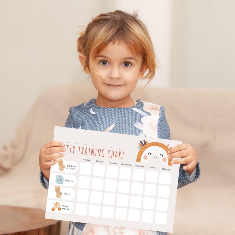 Printable Potty Training Chart With Sticker Stars. Kids Bathroom Routine Visual Aid. WC Weekly ...