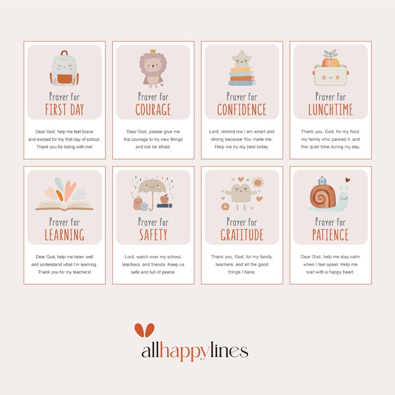 16 Printable Back-to-school Prayer Cards: Christian Kids Lunchbox Notes ...