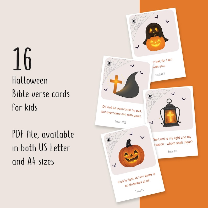 Printable Halloween Bible Verse Cards for Kids: Christian School Gift ...