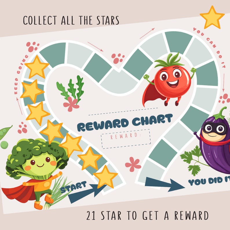 Reward Chart Route for Kids Superheroes Vegetables. Healthy Eating ...