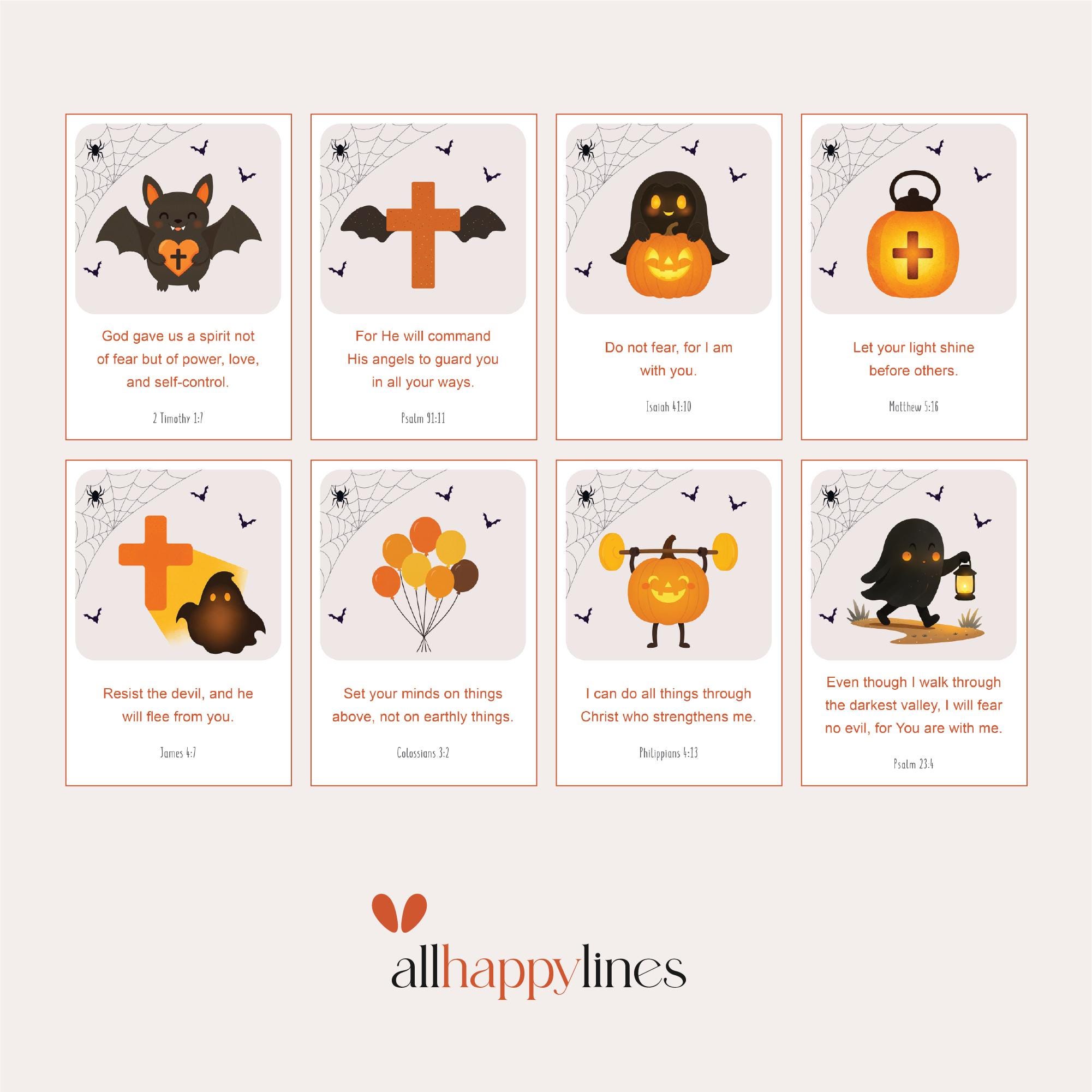 Printable Halloween Bible Verse Cards for Kids: Christian School Gift ...