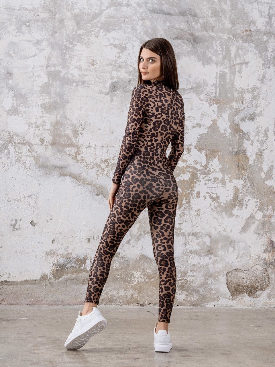 Women Catsuit, Leopard Jumpsuit, Long Sleeve Bodysuit, Yoga Clothing ...