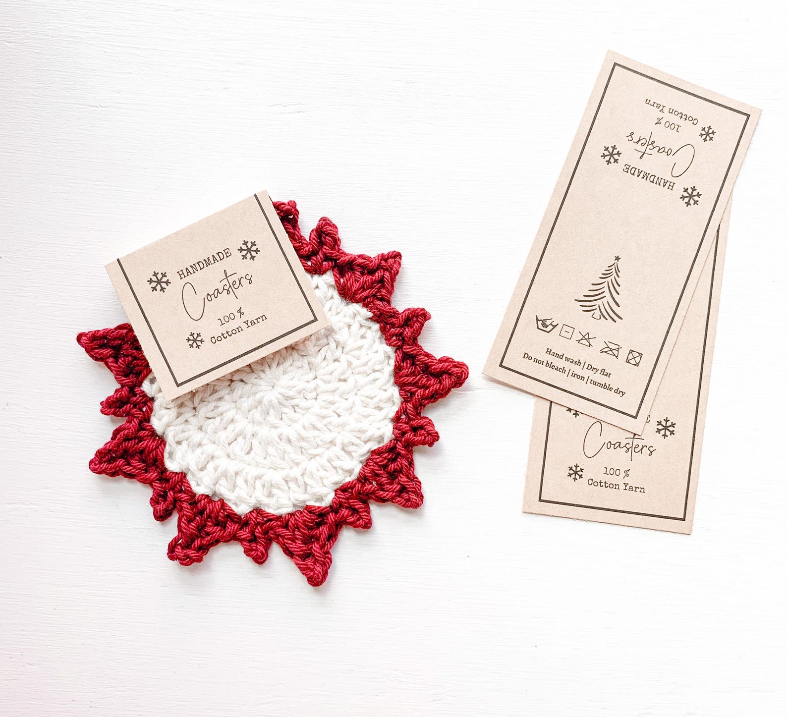 PRINTABLE Snowflake Coaster Labels, Christmas Crochet, Knit Coaster ...