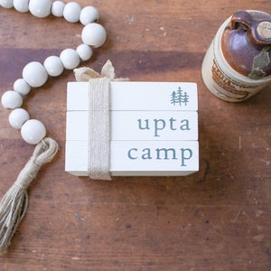 Upta Camp Sign Book Stack Summer Decor Mini Book Stack Camp Decor Wood ...