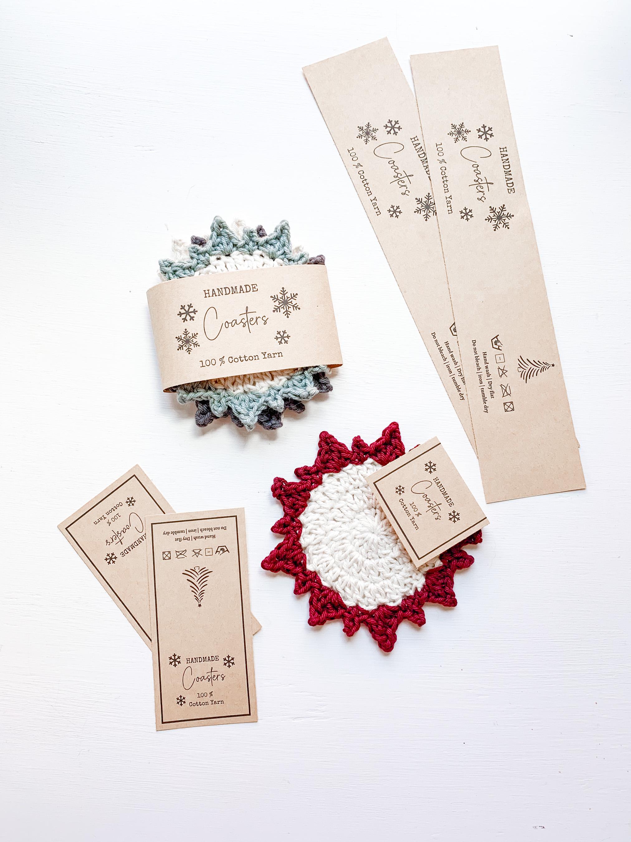 PRINTABLE Snowflake Coaster Labels, Christmas Crochet, Knit Coaster ...