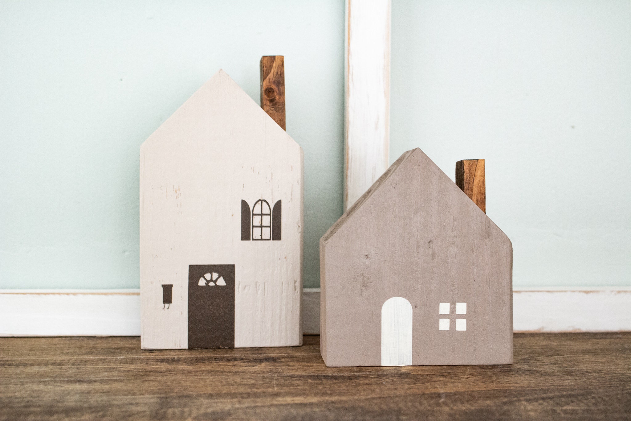 Small Wood House | Wood Block House | Mini House | Shelf Sitter ...