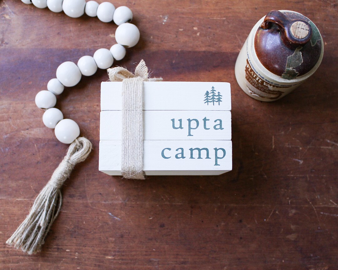 Upta Camp Sign Book Stack Summer Decor Mini Book Stack Camp Decor Wood ...