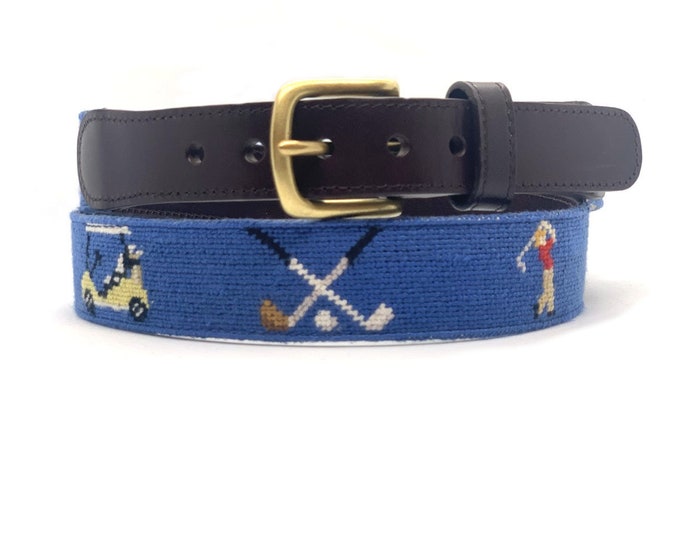 Golfer Ribbon Men's Cotton Web Leather Belt - Etsy