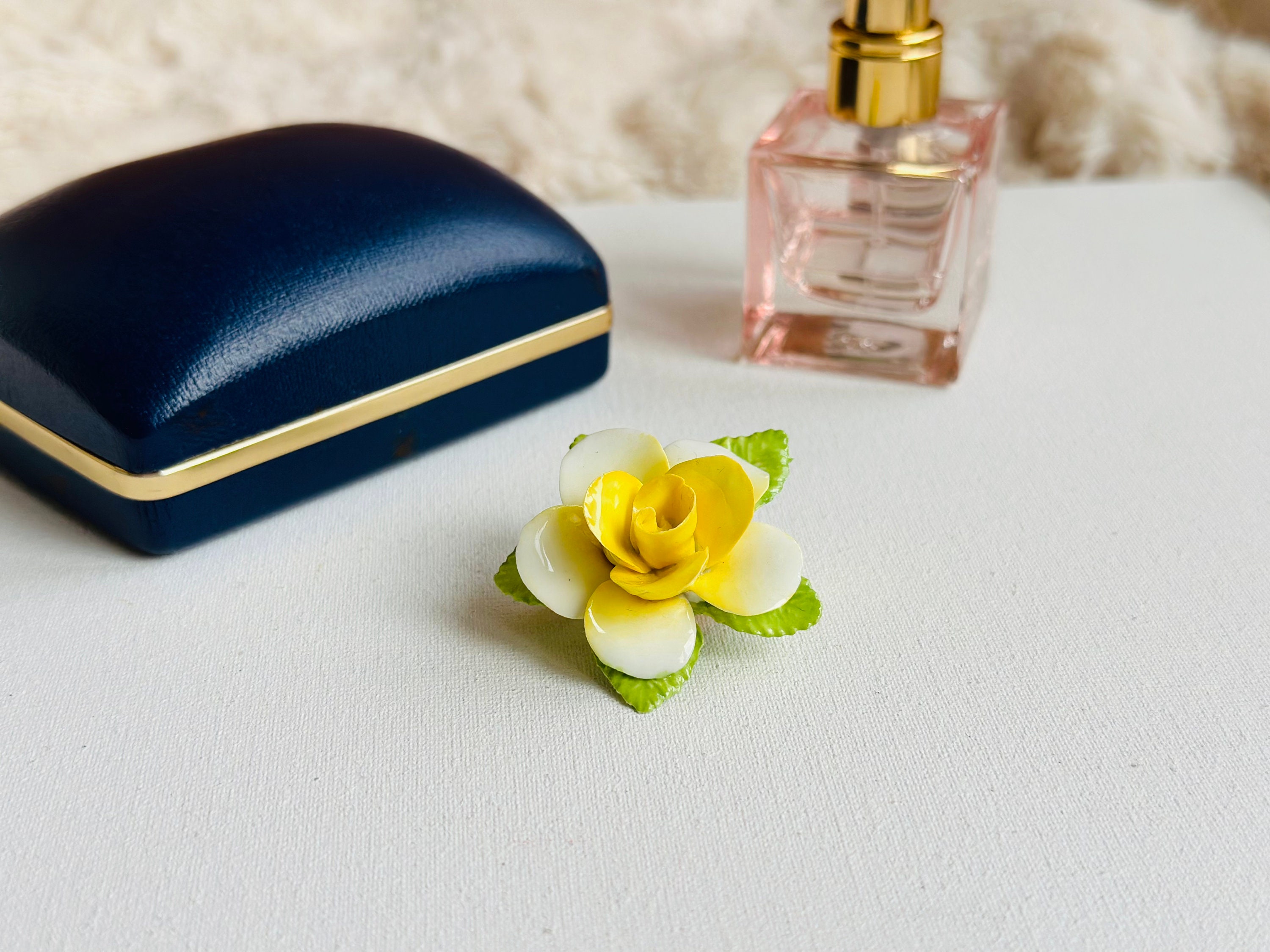 Coalport Fine Bone China Yellow Rose Brooch, Vintage Porcelain Hand ...