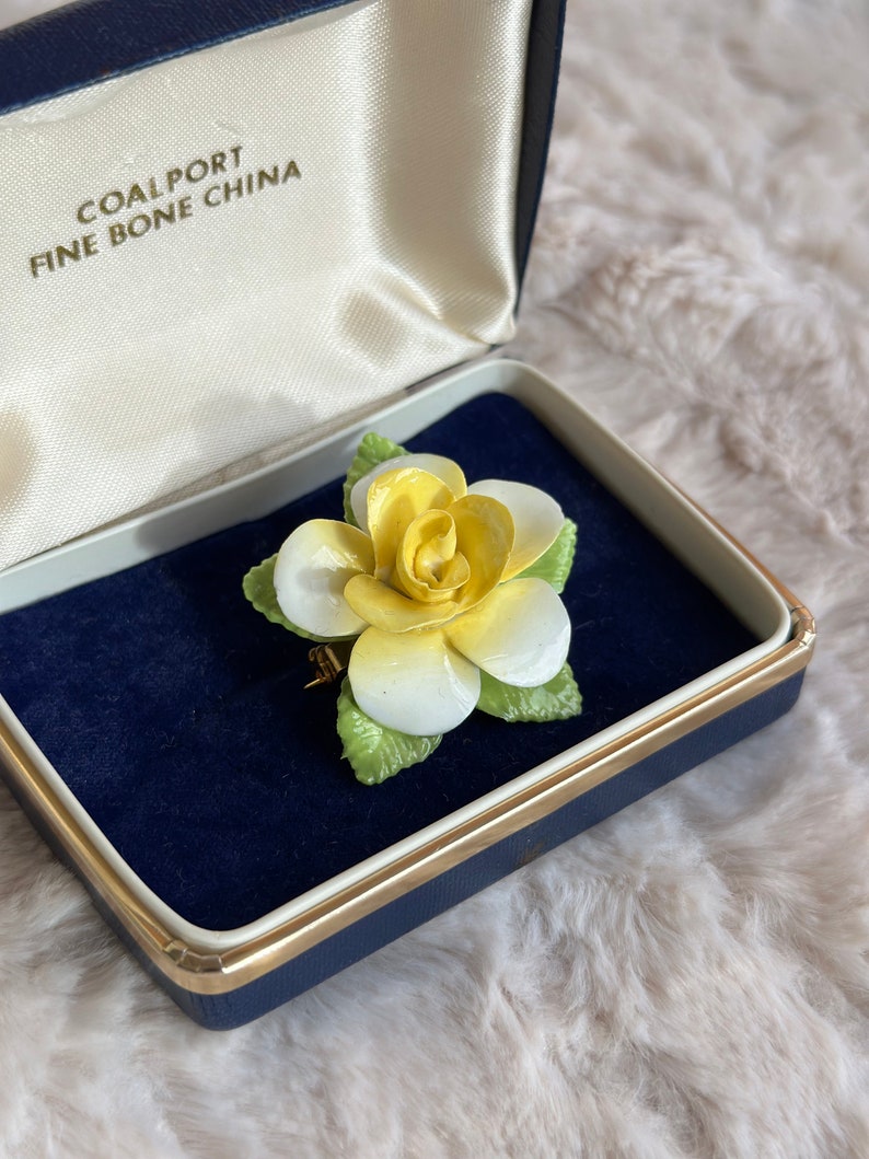 Coalport Fine Bone China Yellow Rose Brooch, Vintage Porcelain Hand ...
