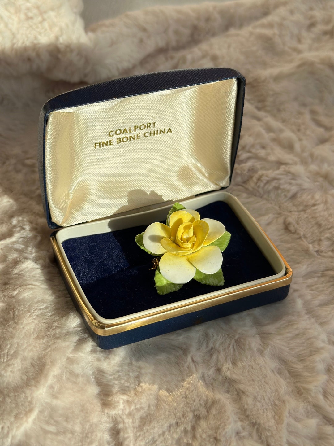 Coalport Fine Bone China Yellow Rose Brooch, Vintage Porcelain Hand ...