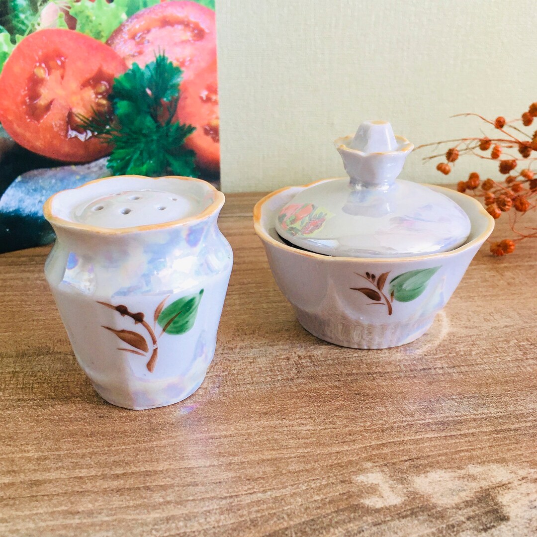 Vintage Ceramic Spice Jars, Soviet Salt Shaker and Pinch Pot for Spice ...