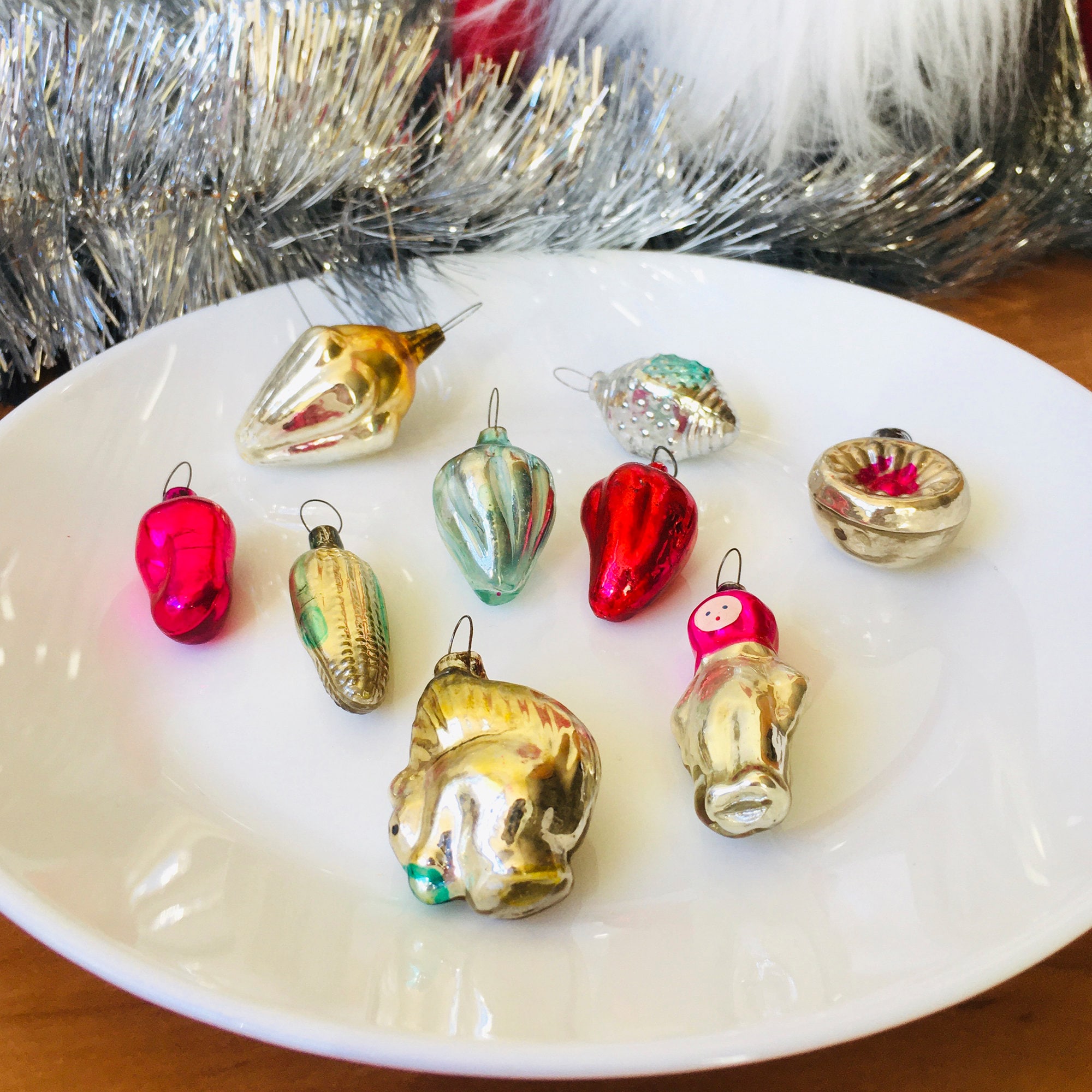 Vintage Mini Christmas Tree Ornaments Set 9 Small Christmas - Etsy