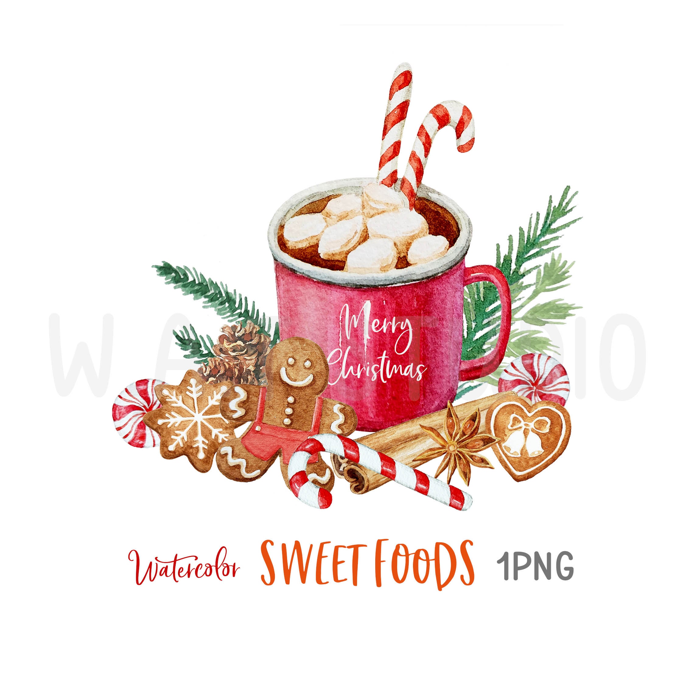 Christmas Food Watercolor Clipart, Christmas Food Watercolor Print ...