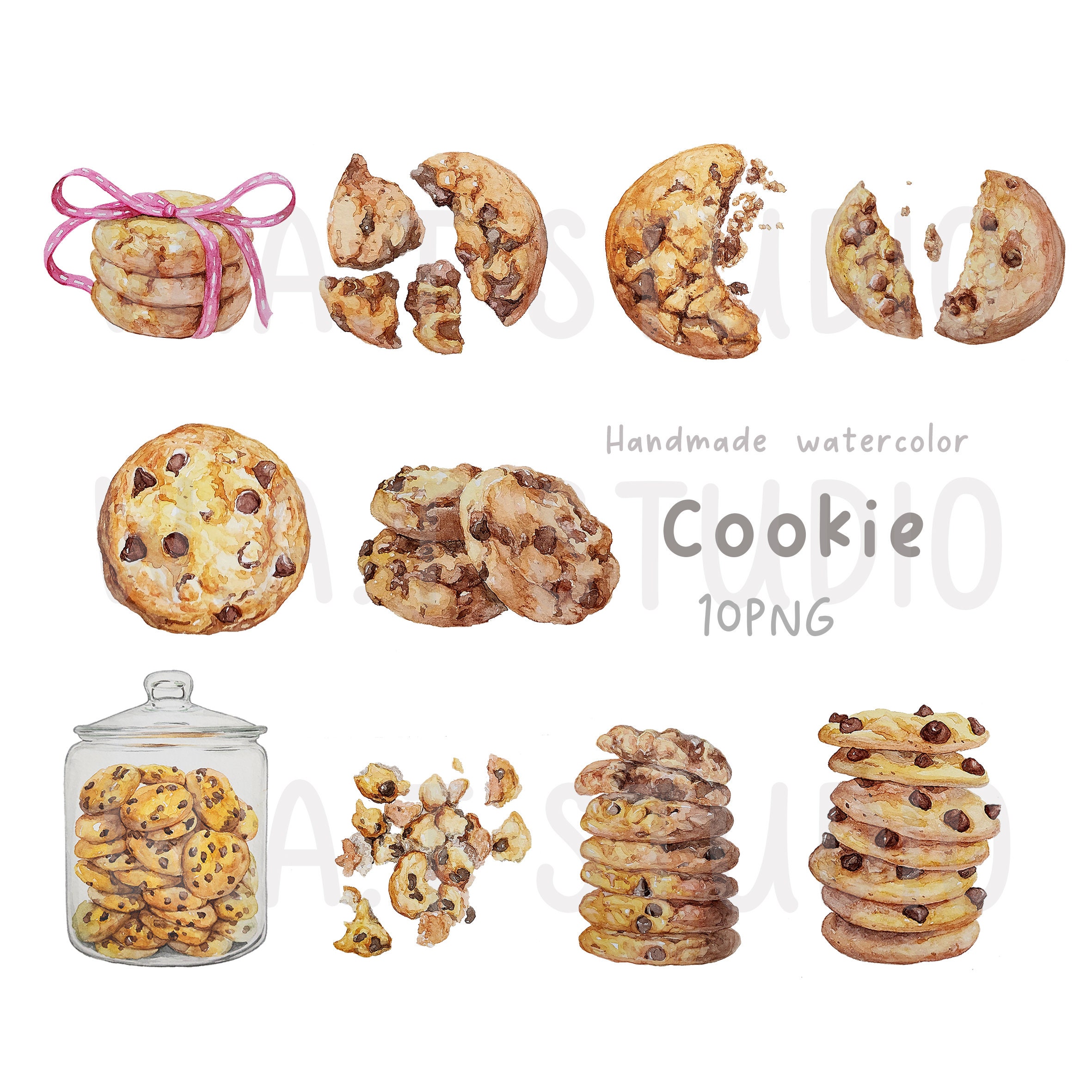 Cookie Watercolor Clipart, Cookie Handmade Watercolor Clipart, Choco ...