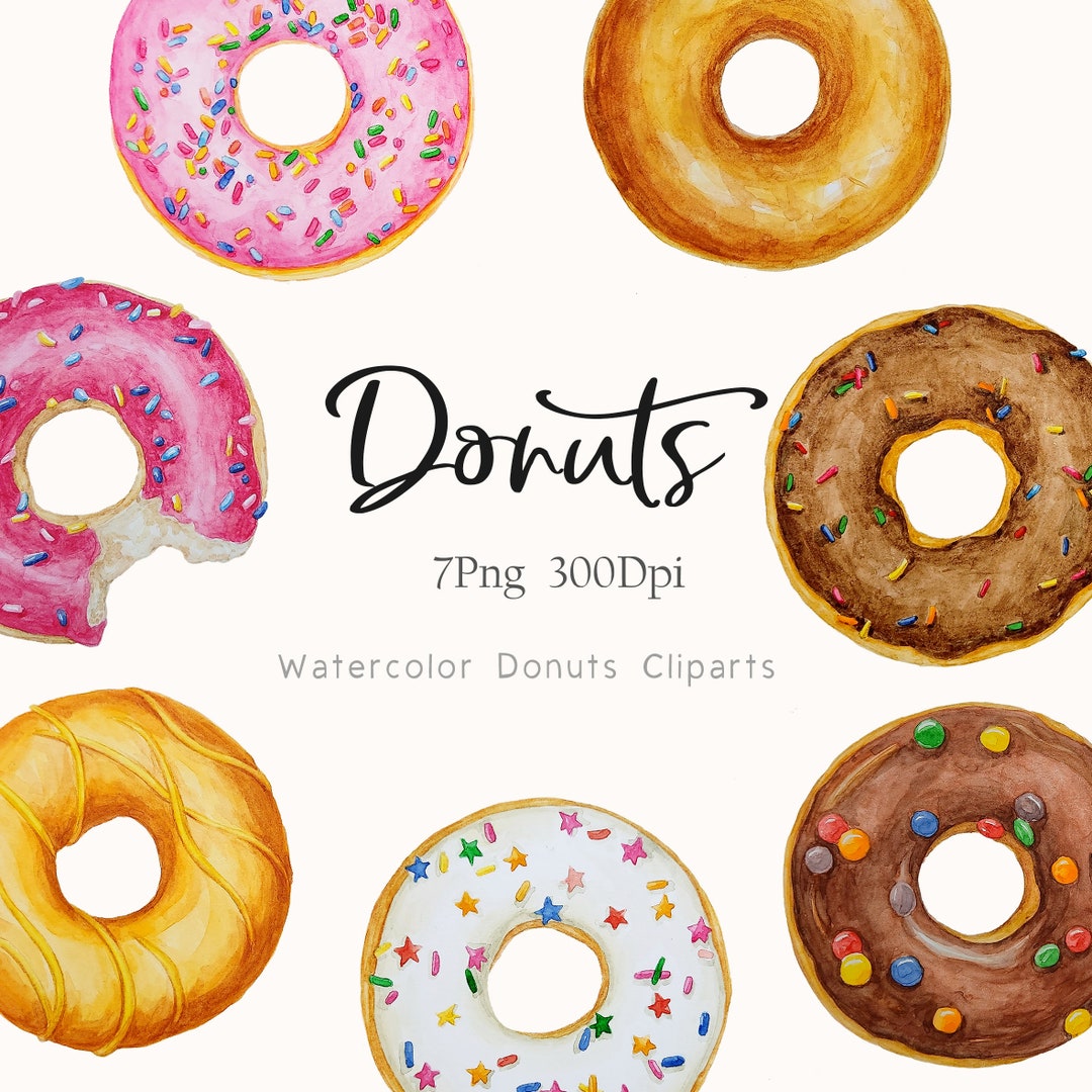 Donut Watercolor Clipart, Donut Food Handmade Watercolor Print, Donut ...