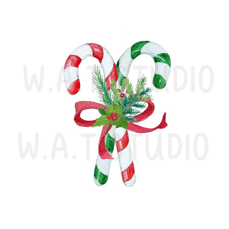 Christmas Candy Watercolor Clipart, Christmas Candy Cane Watercolor ...
