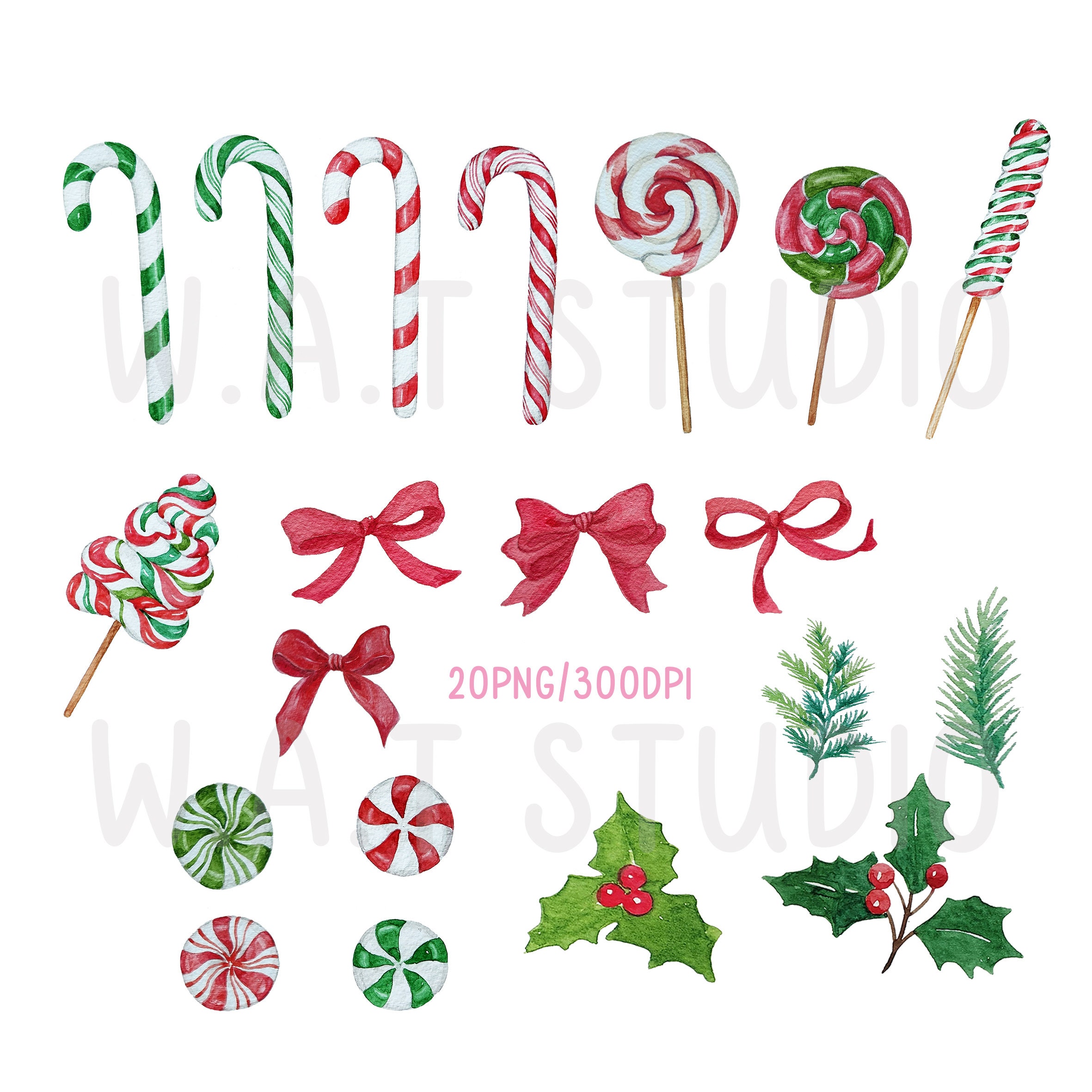 Christmas Candy Watercolor Clipart Christmas Candy Watercolor - Etsy