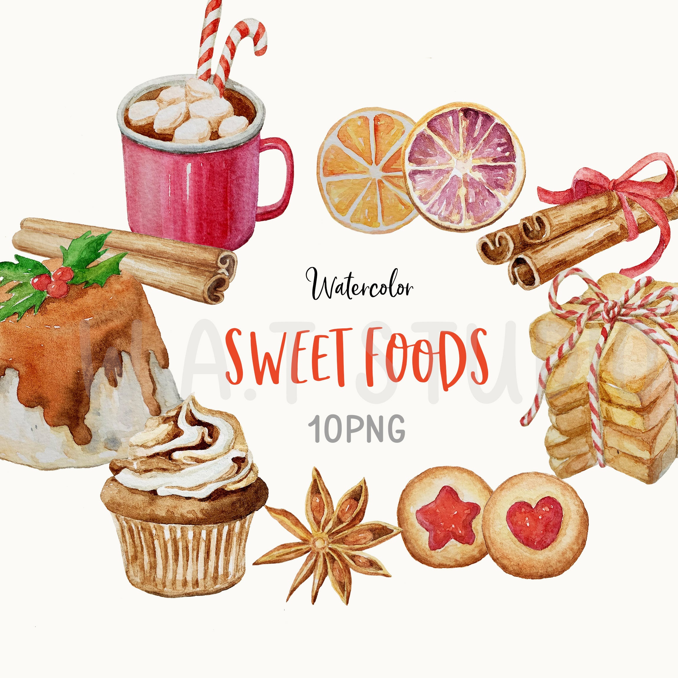 Christmas Food Watercolor Clipart, Christmas Food Watercolor Print ...