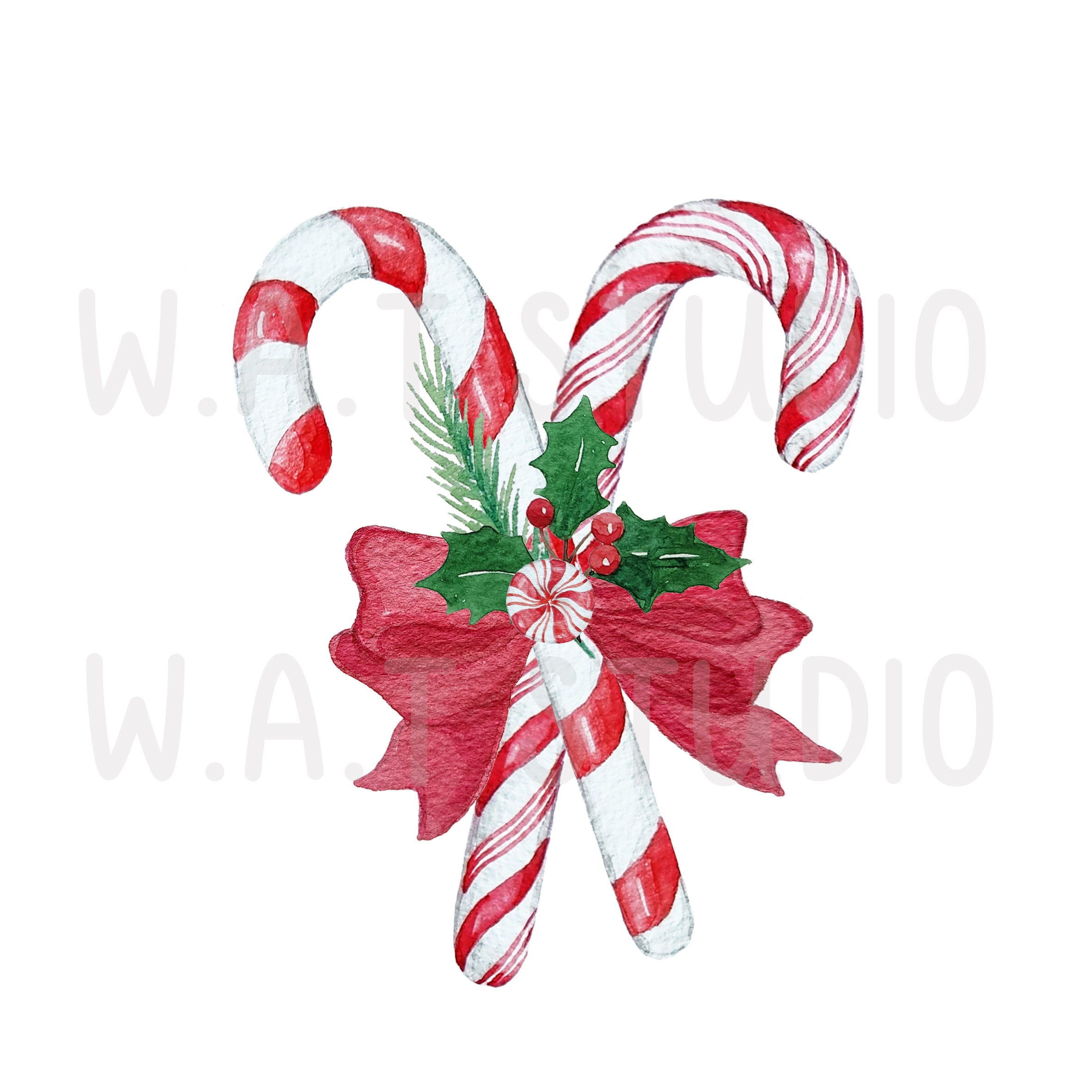 Christmas Candy Watercolor Clipart, Christmas Candy Watercolor Print ...