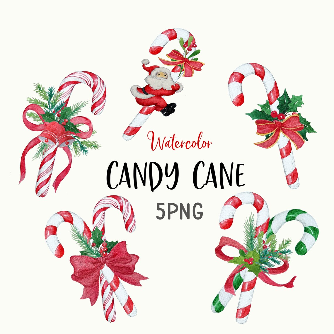 Christmas Candy Watercolor Clipart, Christmas Candy Cane Watercolor ...
