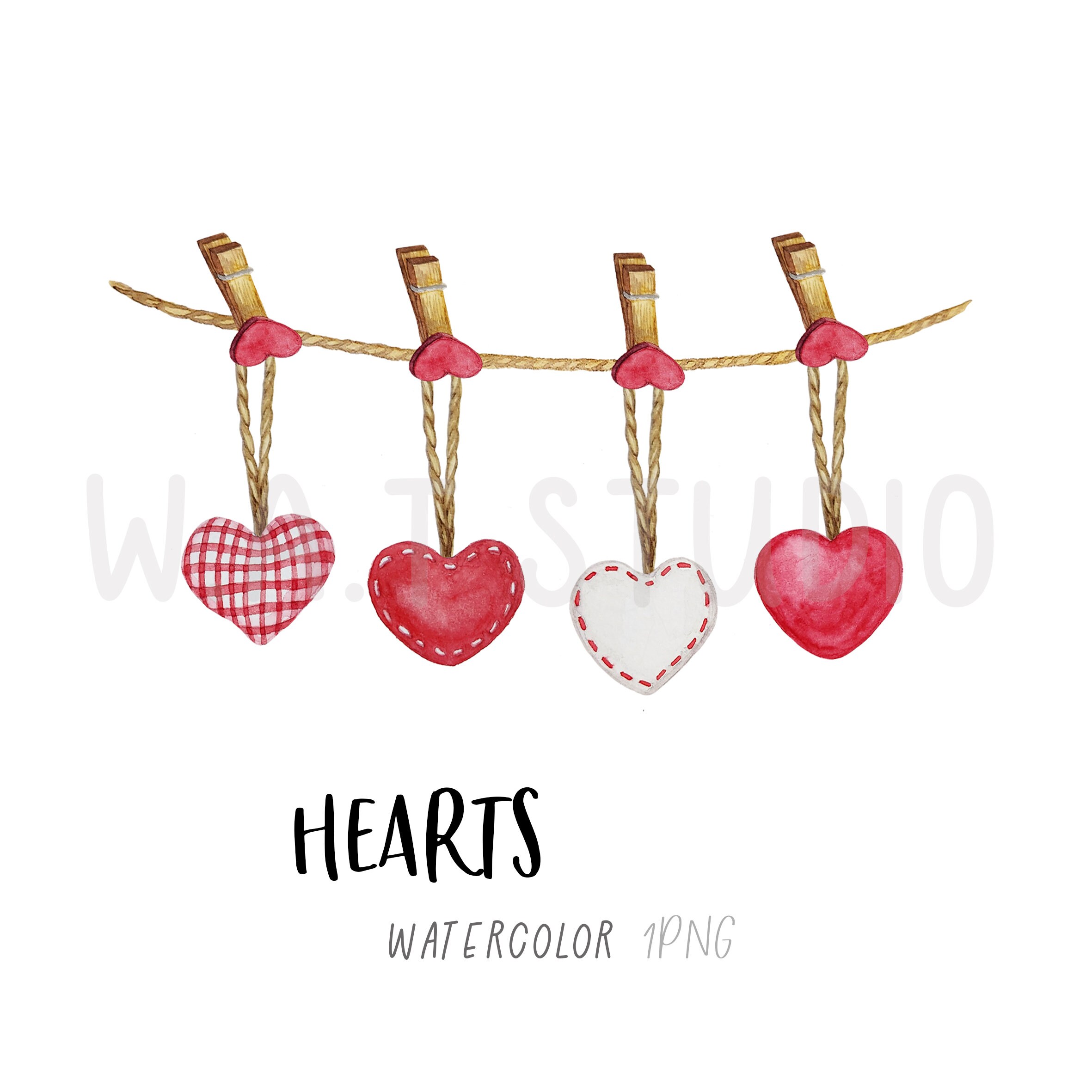 Heart Watercolor Clipart, Valentine's Day Heart Watercolor Clipart ...