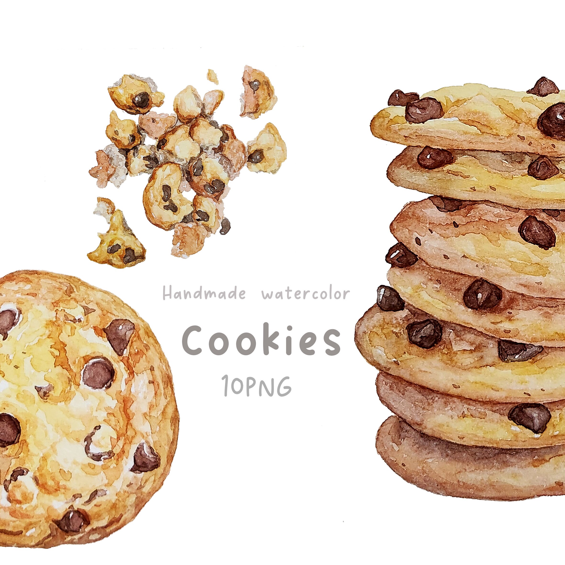 Cookie Watercolor Clipart, Cookie Handmade Watercolor Clipart, Choco ...