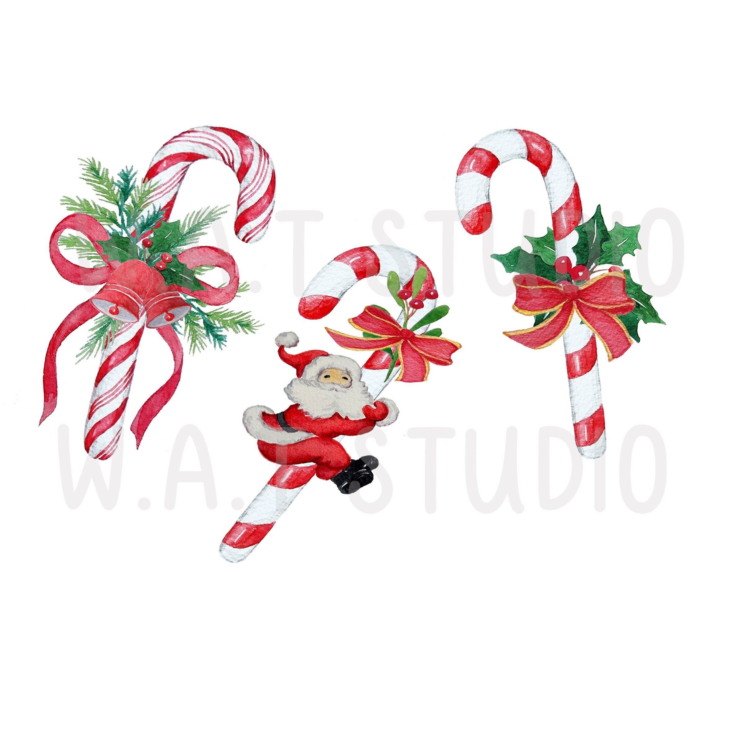 Christmas Candy Watercolor Clipart, Christmas Candy Cane Watercolor ...