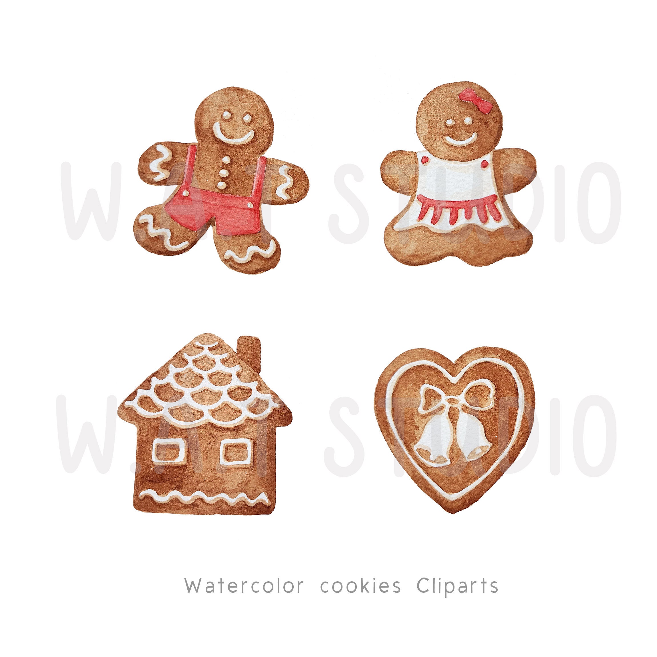 Christmas Cookie Watercolor Clipart Christmas Cookie - Etsy