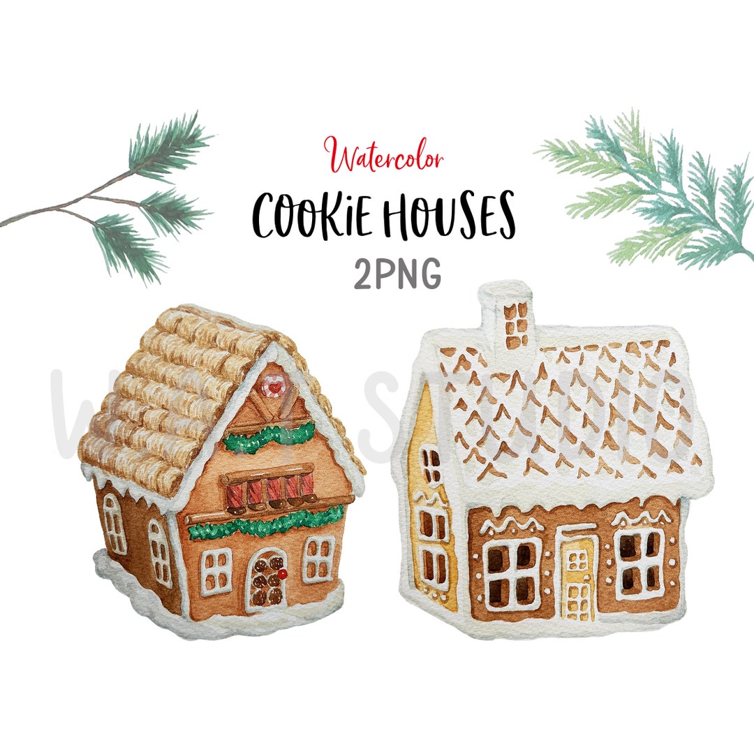 Christmas Cookie House Watercolor Clipart, Christmas Cookie House ...