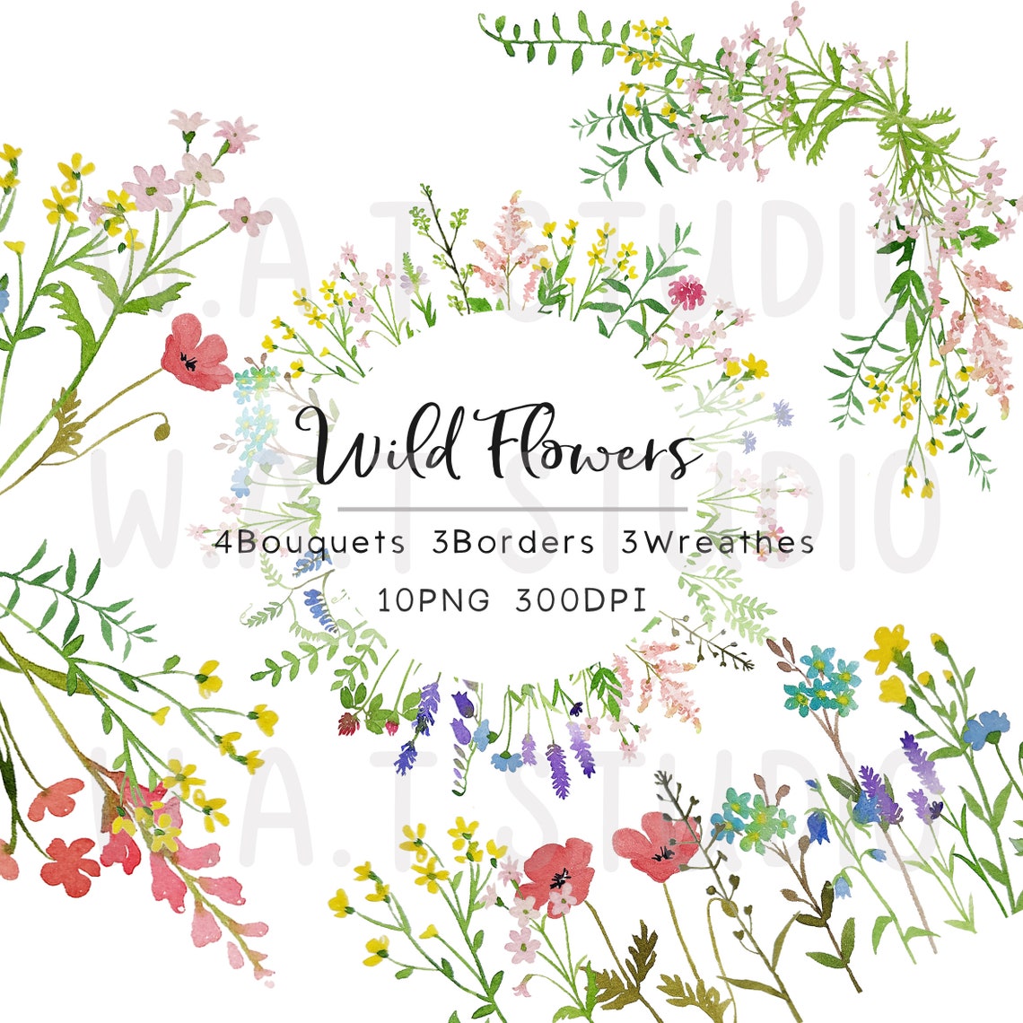 Wild Flower Watercolor Clipart Wild Flower Watercolor Prints - Etsy