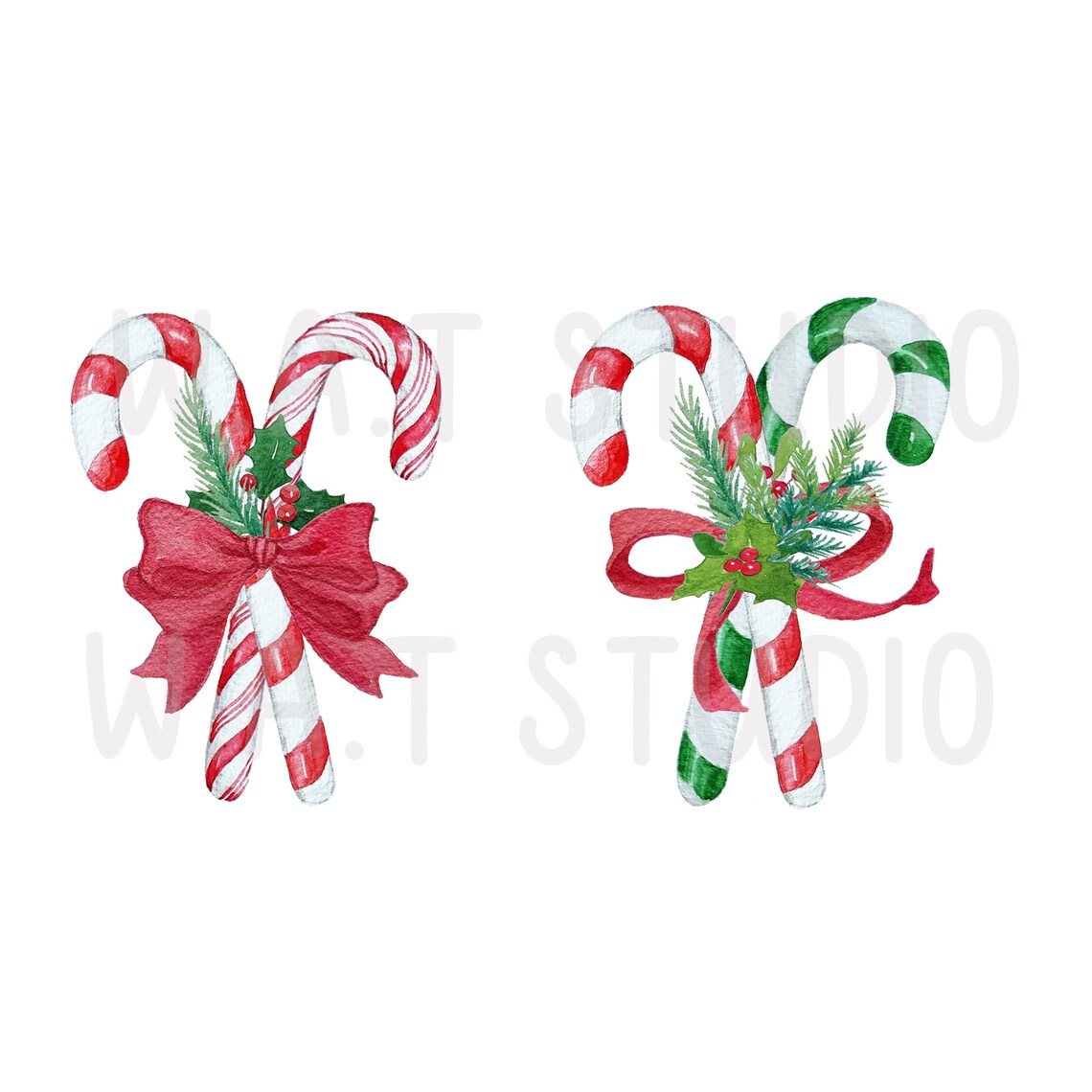 Christmas Candy Watercolor Clipart, Christmas Candy Cane Watercolor ...