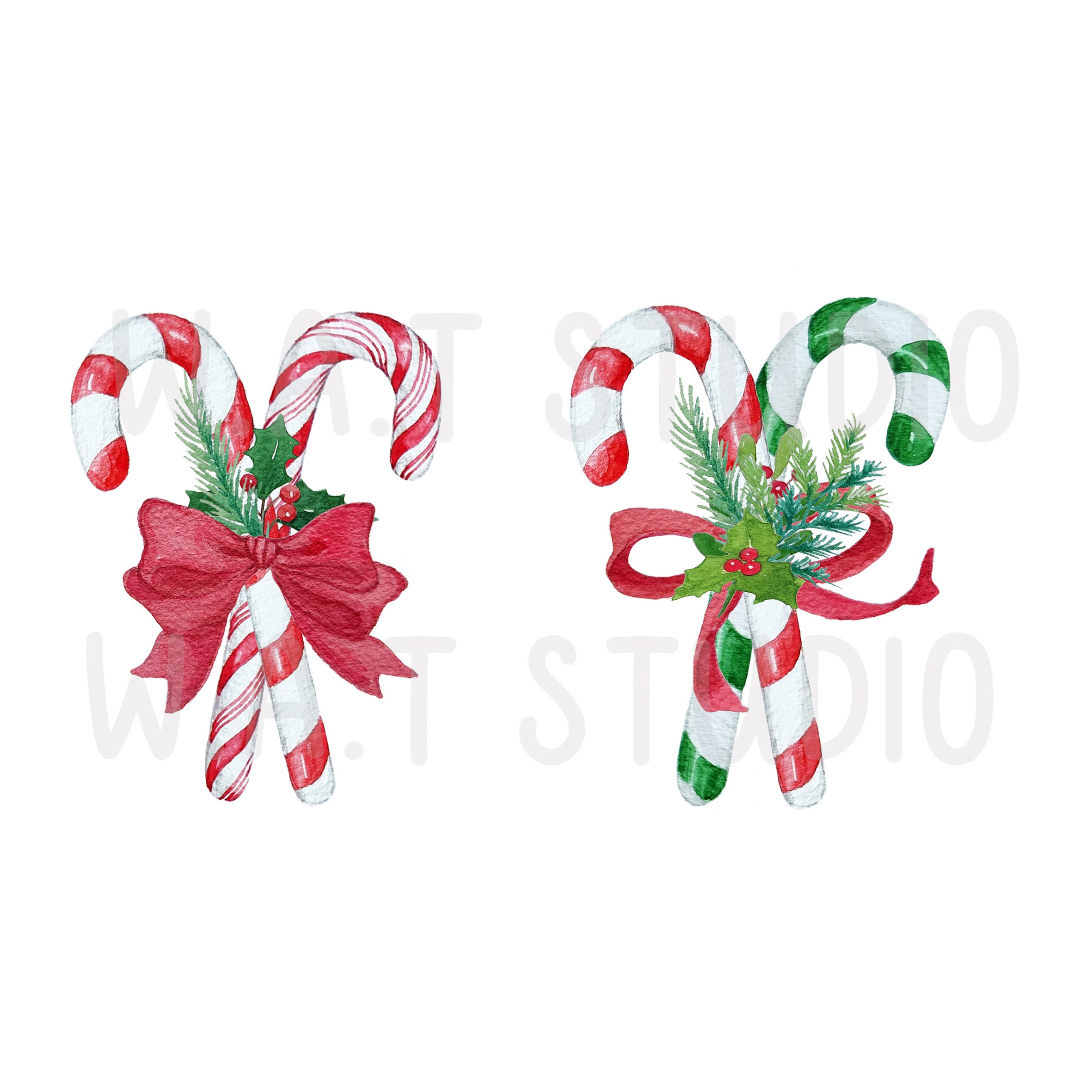 Christmas Candy Watercolor Clipart, Christmas Candy Cane Watercolor ...
