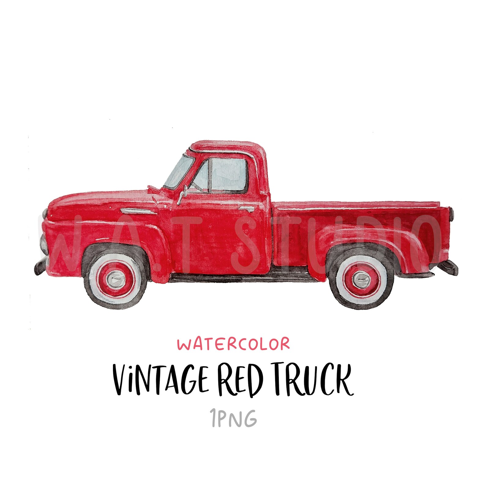 Red Truck Watercolor Clipart, Watercolor Vintage Red Truck Watercolor ...