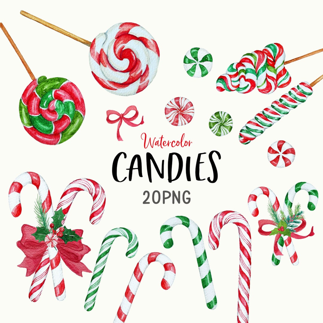 Christmas Candy Watercolor Clipart Christmas Candy Watercolor - Etsy