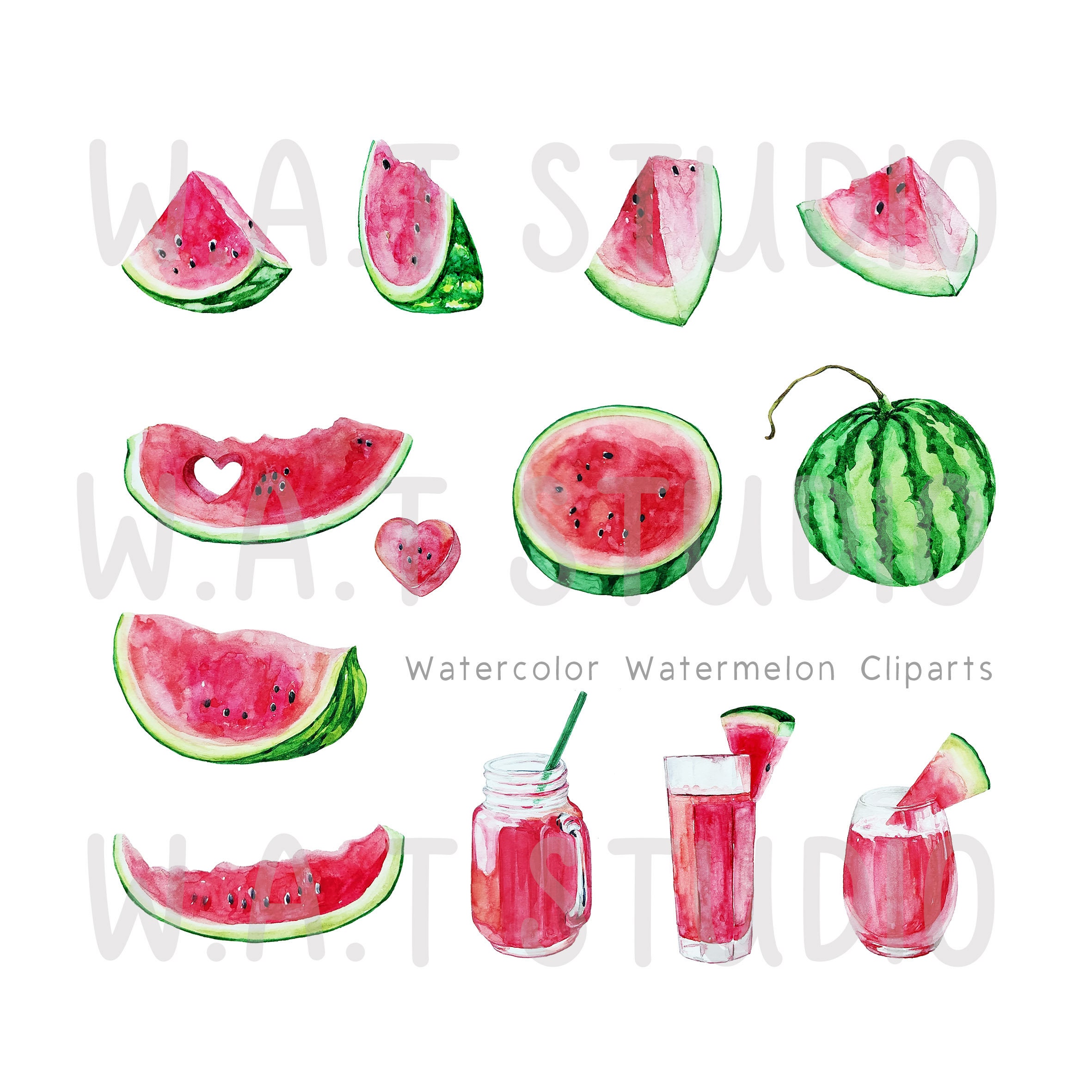 Watermelon Watercolor Clipart Watermelon Watercolor Prints - Etsy