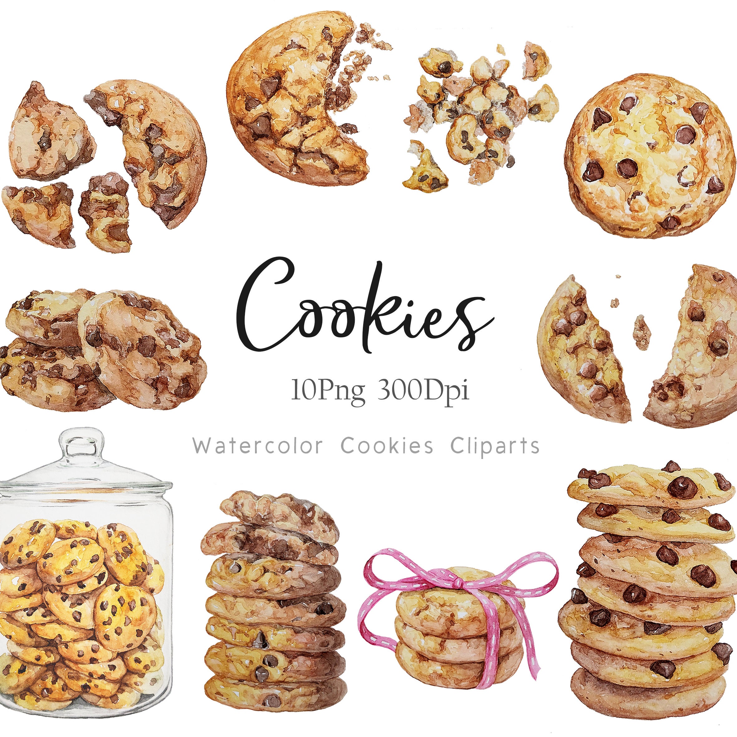 Cookie Watercolor Clipart, Cookie Handmade Watercolor Clipart, Choco ...