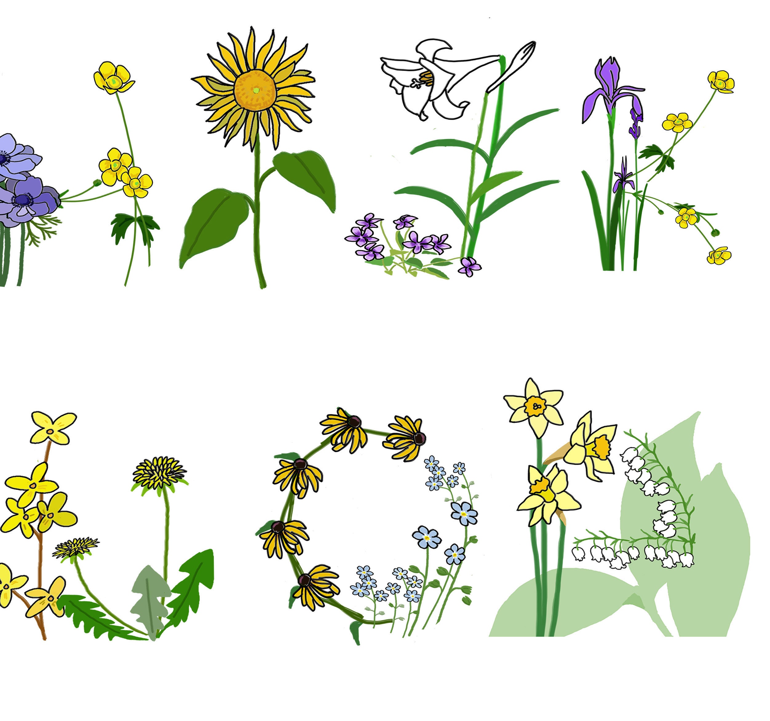 Wild Flower Alphabet Clipart, Wild Flower Alphabet Wall Art, Flower ...