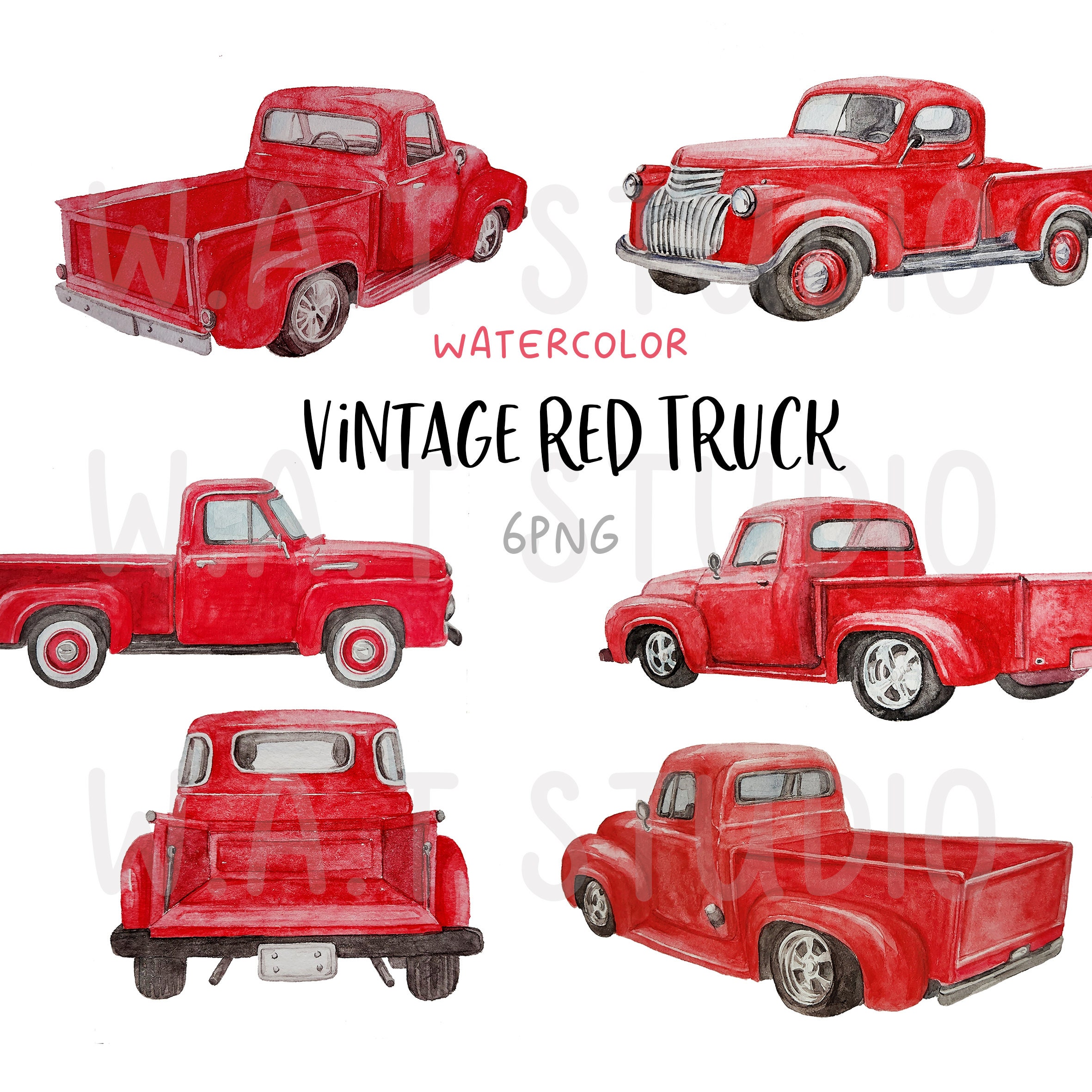 Red Truck Watercolor Clipart, Watercolor Vintage Red Truck Watercolor ...