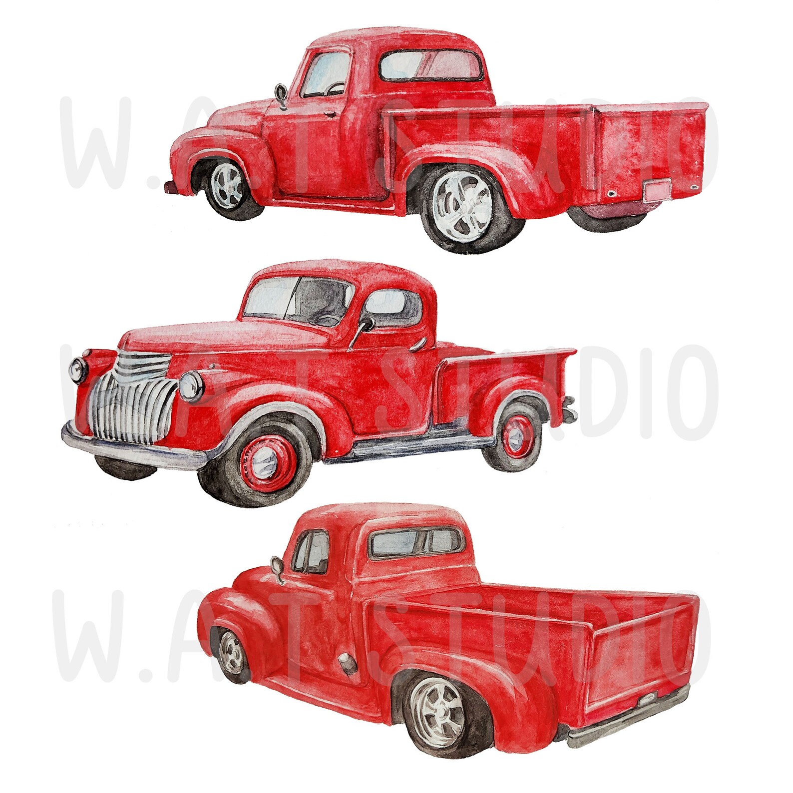 Red Truck Watercolor Clipart, Watercolor Vintage Red Truck Watercolor ...