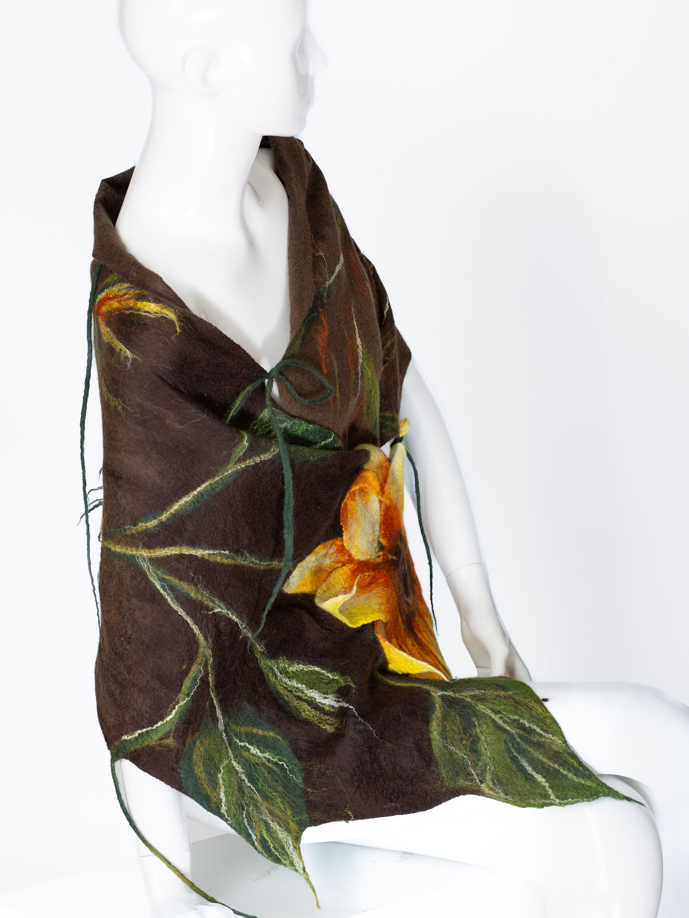 Made to Order Handmade Felted Sunflowers Scarf, Nuno Felt, Silk Scarf ...