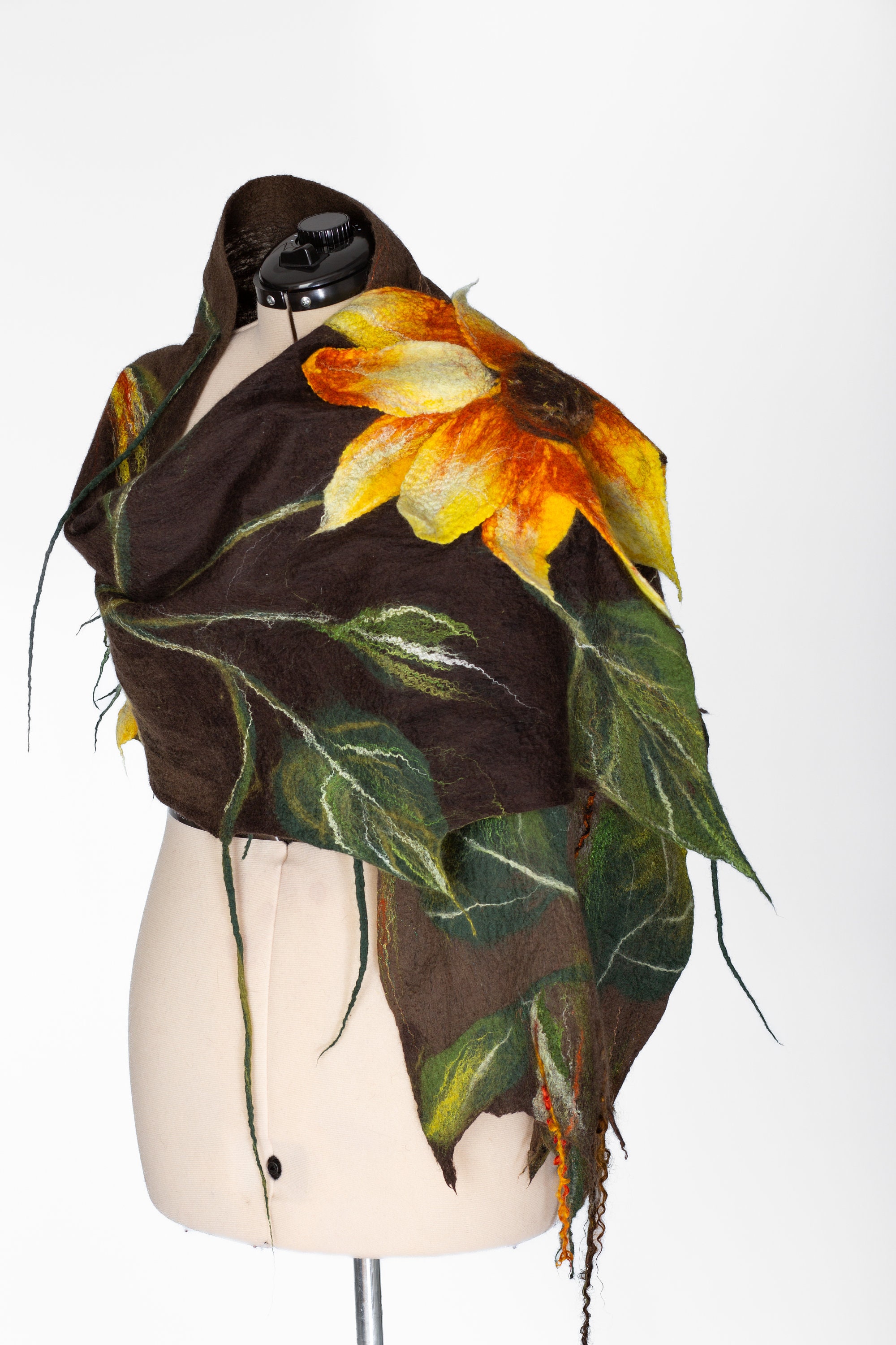 Made to Order Handmade Felted Sunflowers Scarf, Nuno Felt, Silk Scarf ...