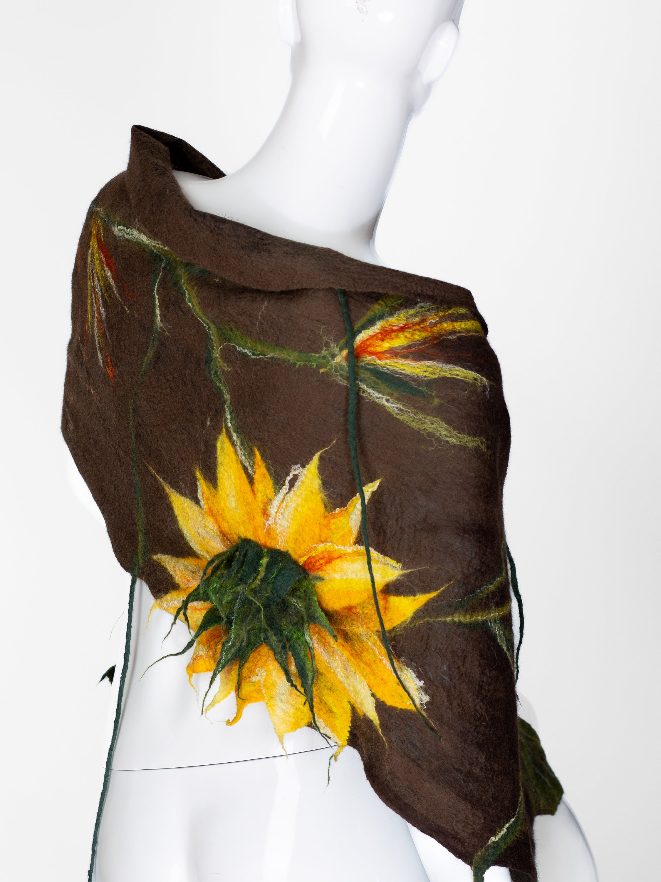 Made to Order Handmade Felted Sunflowers Scarf, Nuno Felt, Silk Scarf ...