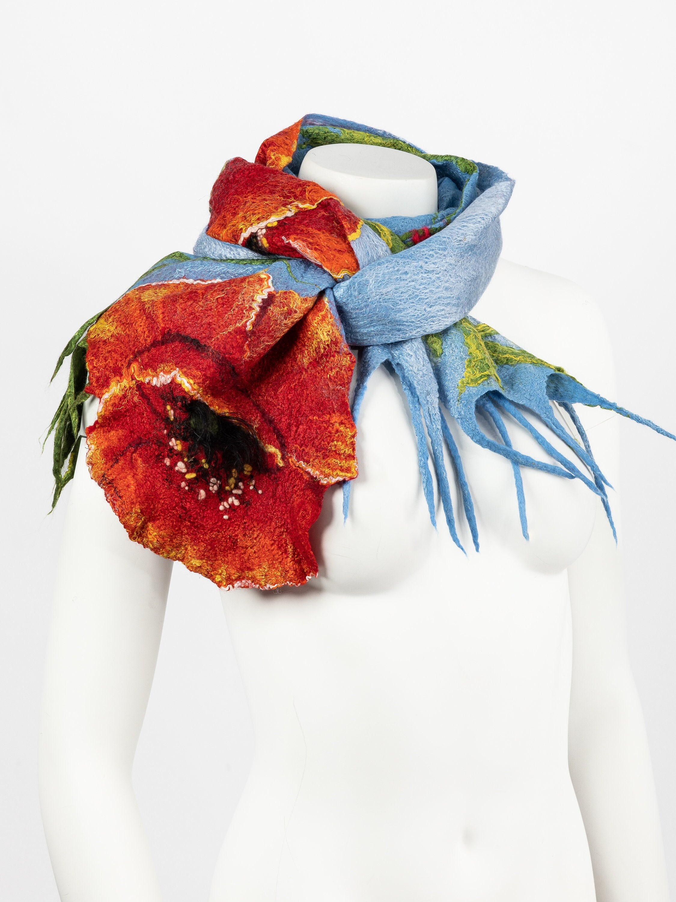 Made to Order - Handmade Felted Poppies Scarf, Nuno Felt, Silk Scarf ...