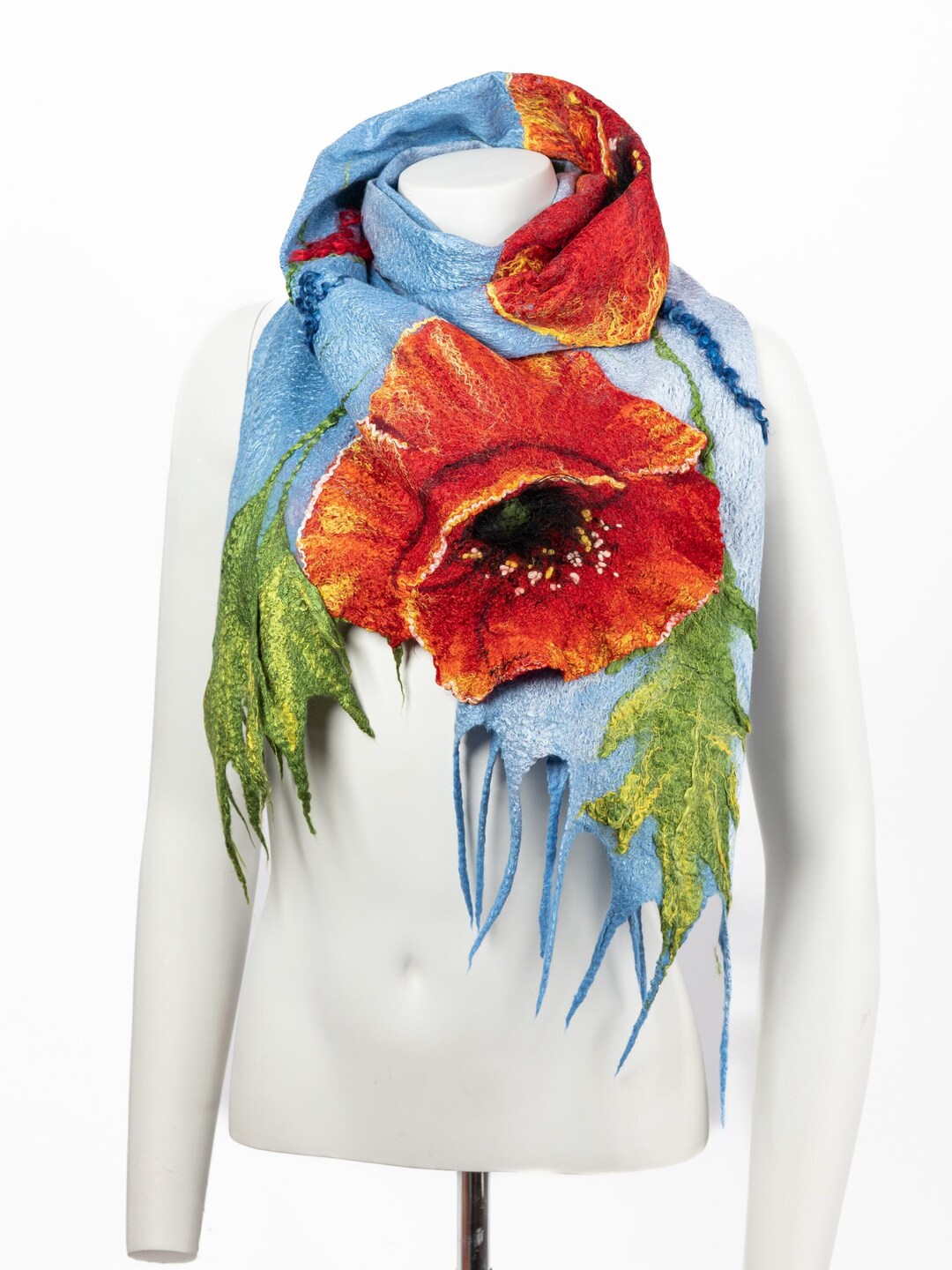 Made to Order - Handmade Felted Poppies Scarf, Nuno Felt, Silk Scarf ...