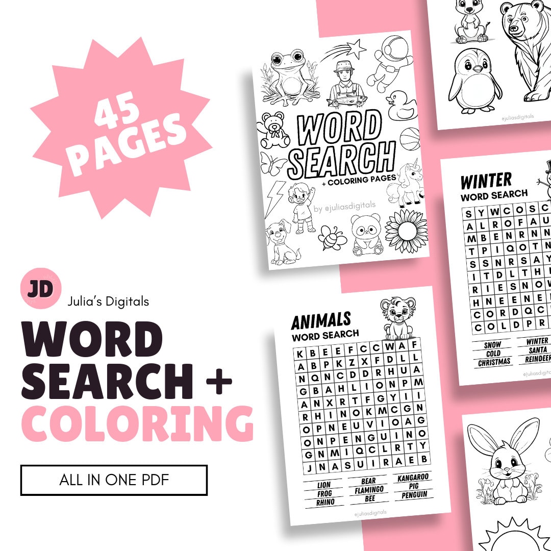 Children's Word Search + Coloring Pages, Printable Children's ...
