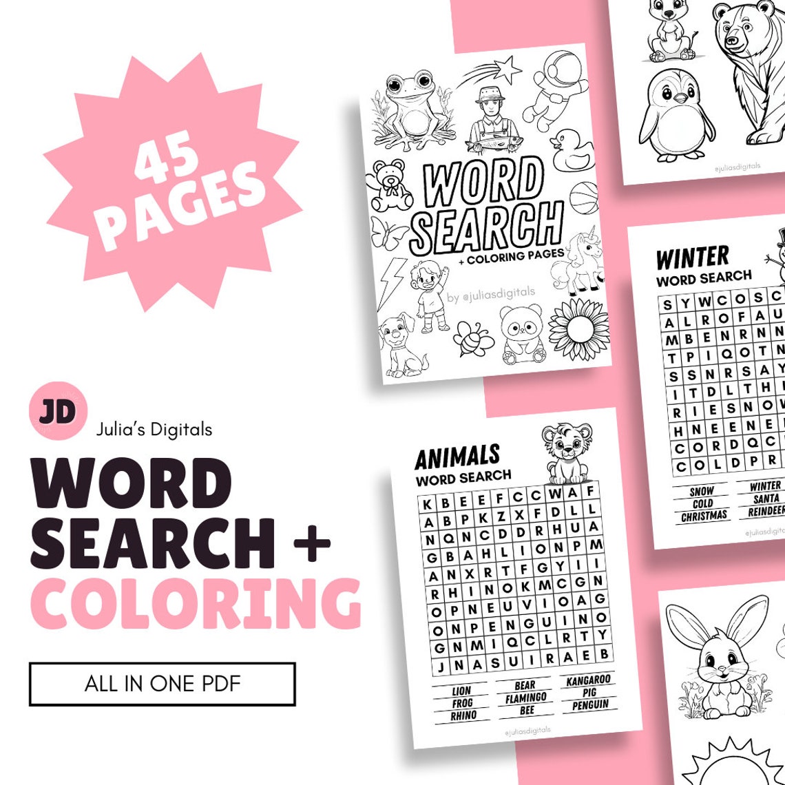 Children's Word Search + Coloring Pages, Printable Children's ...